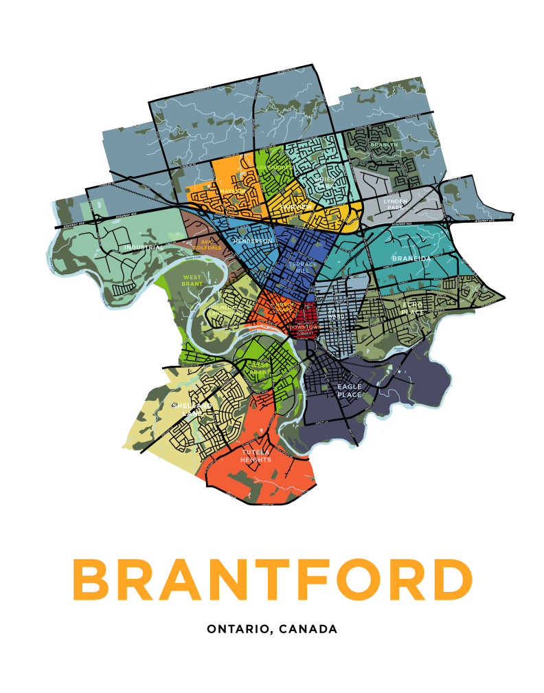 Brantford Neighbourhoods Map Print – Jelly Brothers