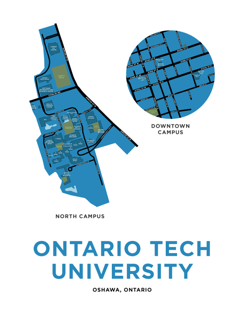 Ontario Tech University Map Print - Downtown and North Oshawa Campuses ...