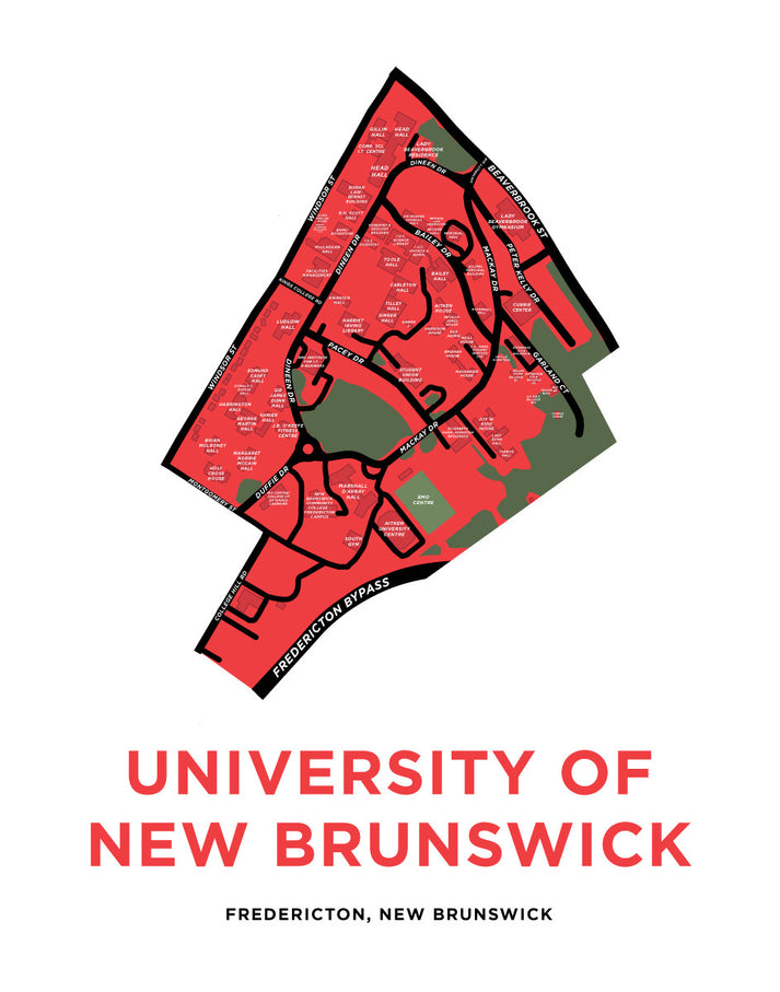 University of New Brunswick - Fredericton Campus Map Print – Jelly Brothers